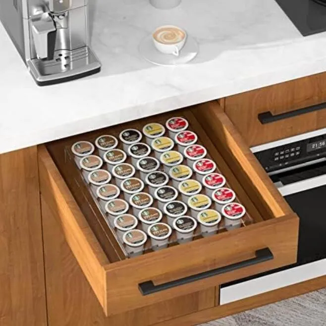 Acrylic K Cup Drawer Organizer Countertop 35 Coffee Capsules Coffee Pod ...
